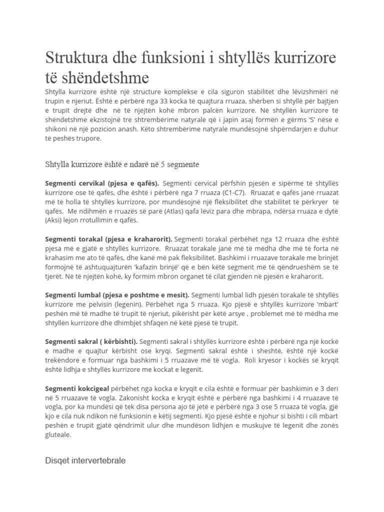 Struktura Dhe Funksioni I Shtyllës Kurrizore Të Shëndetshme | PDF