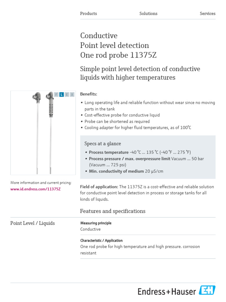 Endress-Hauser One Rod Probe 11375Z EN | PDF | Liquids | Vacuum