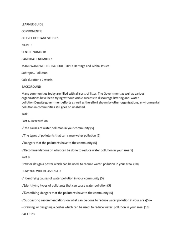 Heritage Studies Form 4, Cala e | PDF | Water | Natural Environment