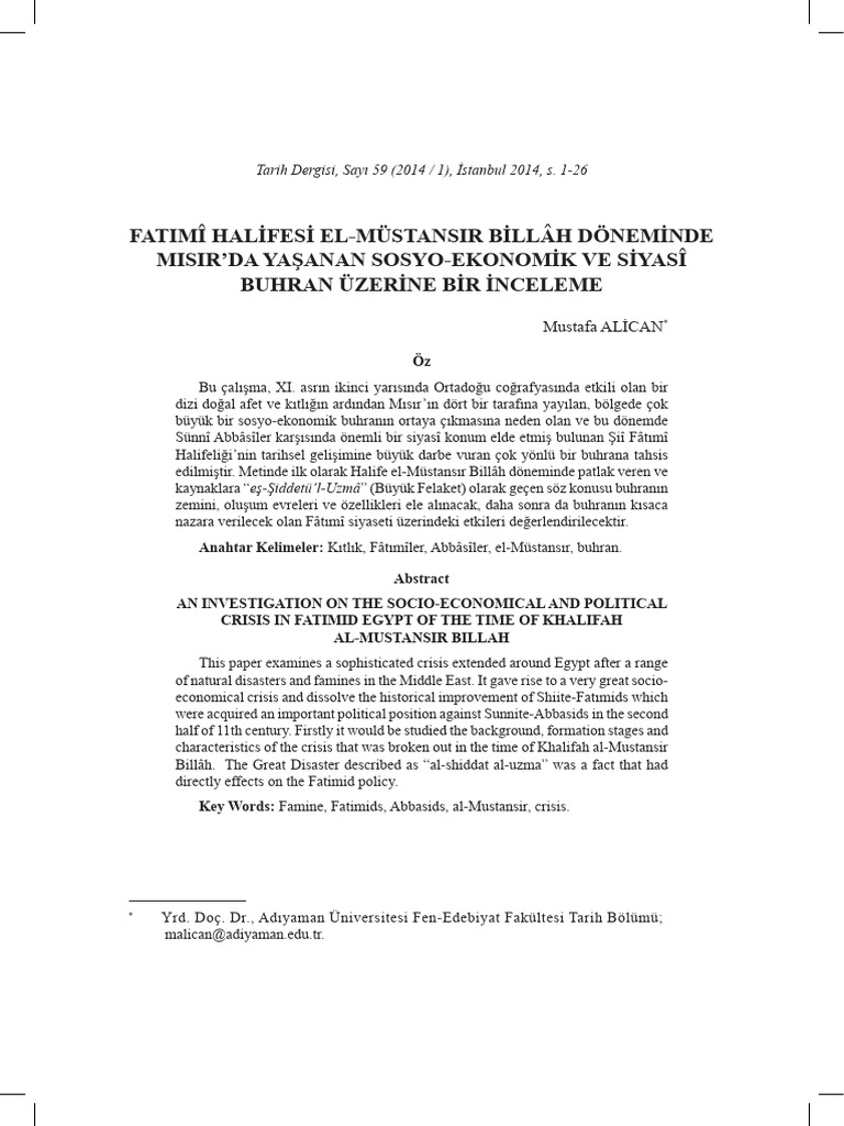 Fatim - Hal - Fes - El-M - Stansir B - LL - H D - Nem - Nde Misir - Da Ya - Anan Sosyo-Ekonom ...