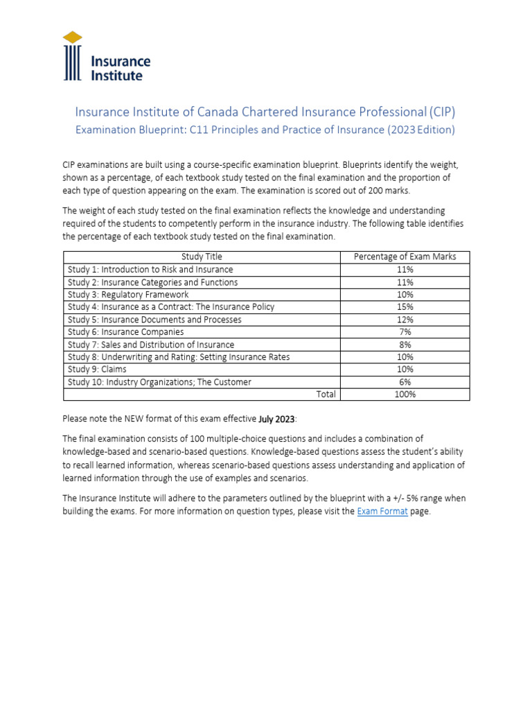 C11 Exam Blueprint and Format 2023 | PDF