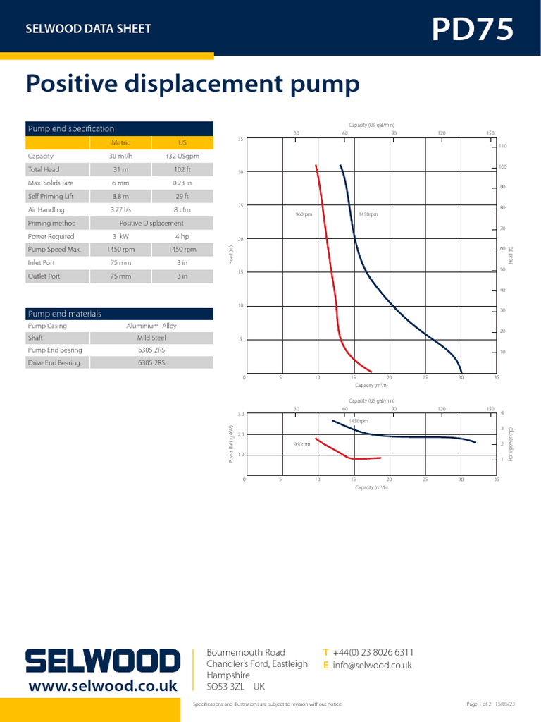 pd75 Data Sheet May23 | PDF | Pump | Horsepower