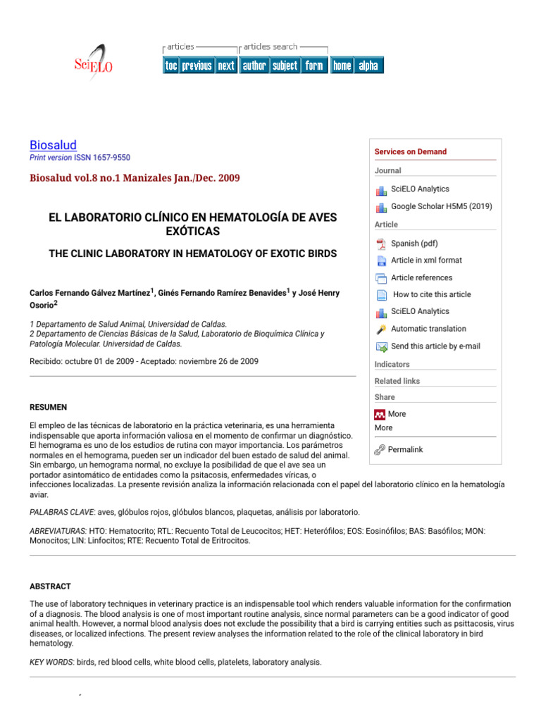 El Laboratorio Clínico en Hematología de Aves Exóticas | PDF | Sangre | Leucocito