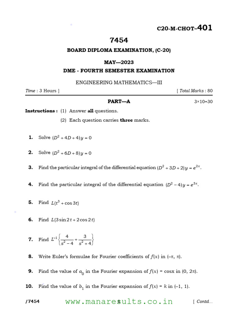 WWW - Manaresults.co - In: MAY-2023 Dme - Fourth Semester Examination Board Diploma Examination ...