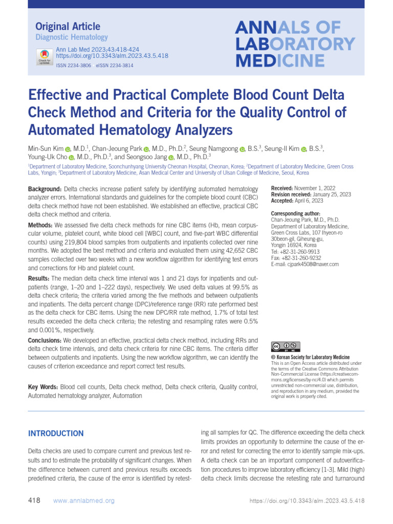 CBC Delta Check for Lab QC | PDF | White Blood Cell | Blood