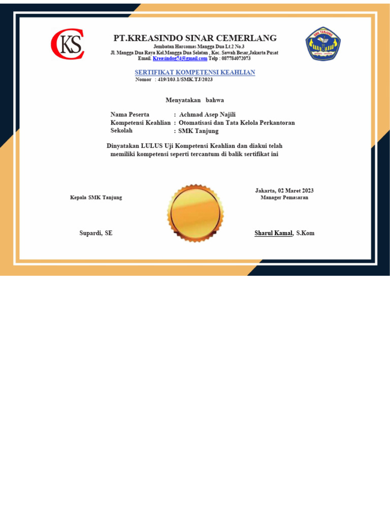 Sertifikat Otkp 2 Revisi | PDF