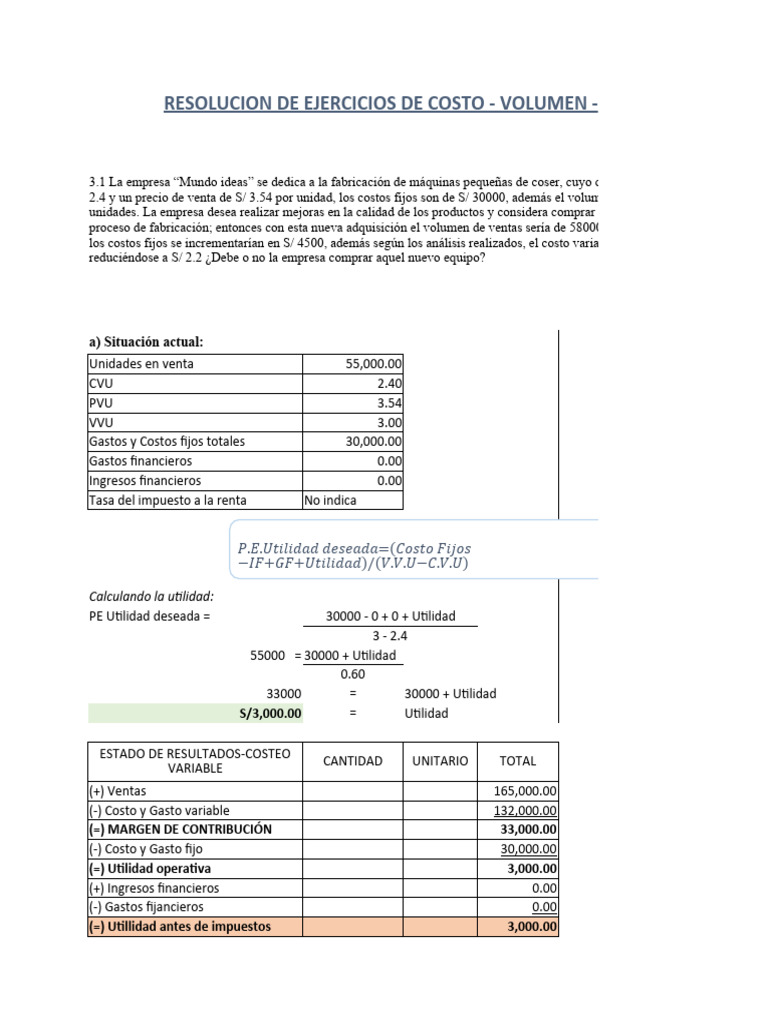Semana 02 Soluc Completa Practica EJERCICIOS C-V-U | PDF | Estado de resultados | Impuestos