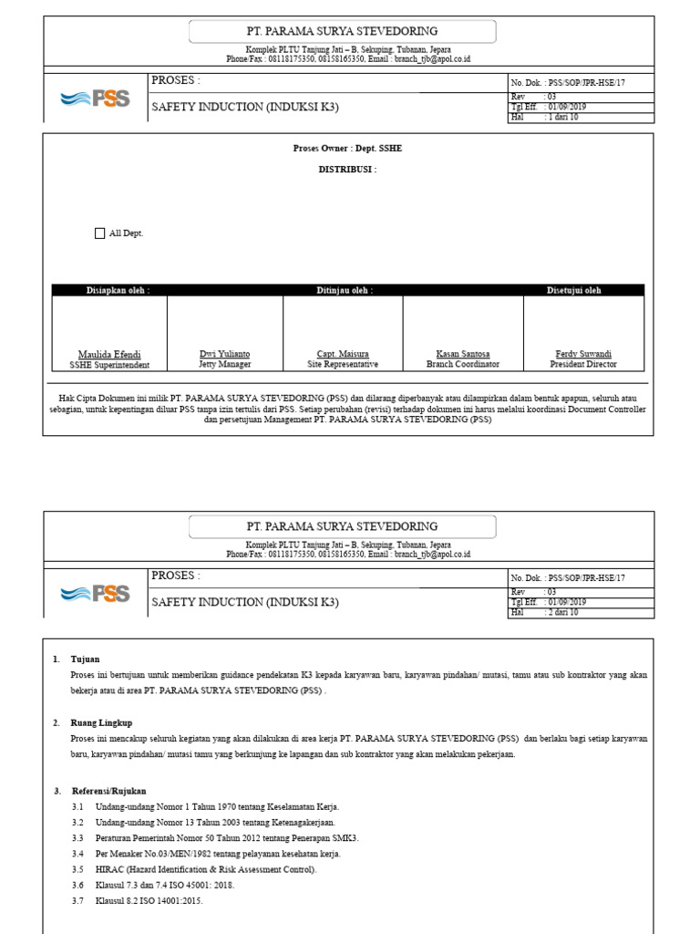Pss - Sop.jpr-Hse.17 Safety Induction | PDF