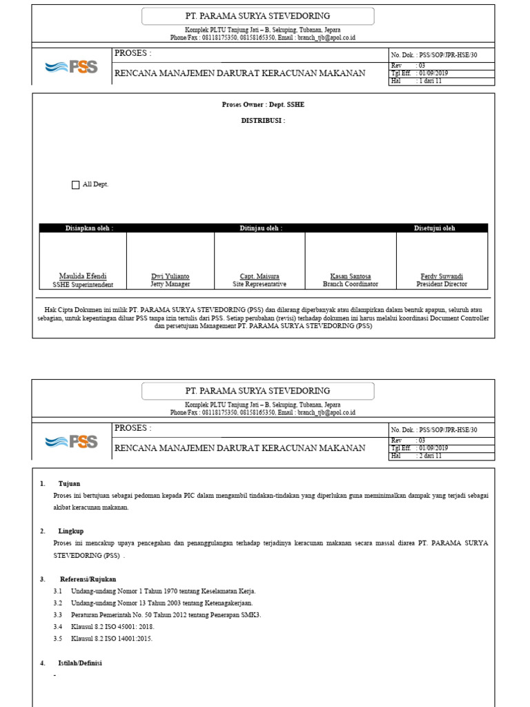PSS - sop.JPR-HSE.30 Rencana Manajemen Darurat Keracunan Makanan | PDF