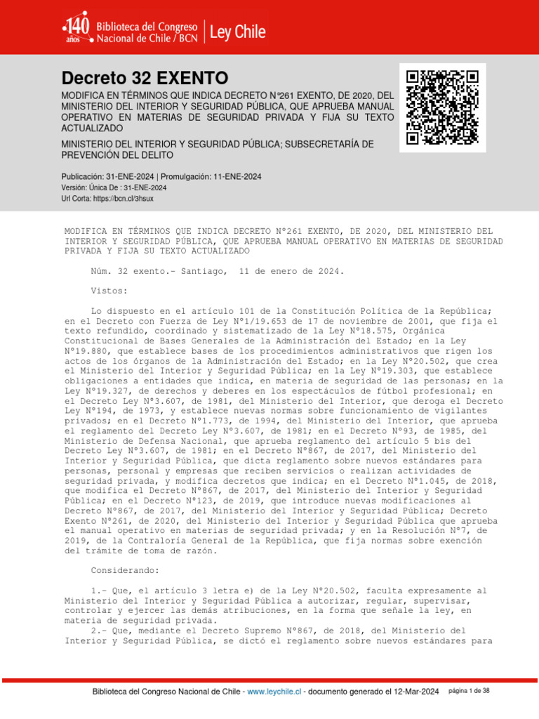 Decreto 32 EXENTO - 31 ENE 2024 | PDF | Documento de identidad | Chile