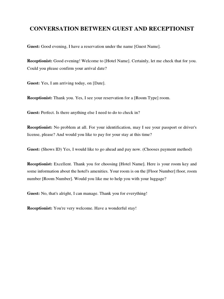 Conversation Between Guest and Receptionist | PDF