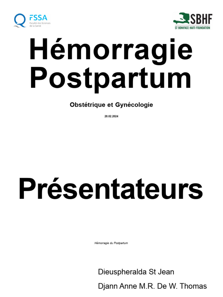 Hémorragie Du Postpartum | PDF | Hémostasie | Post-partum