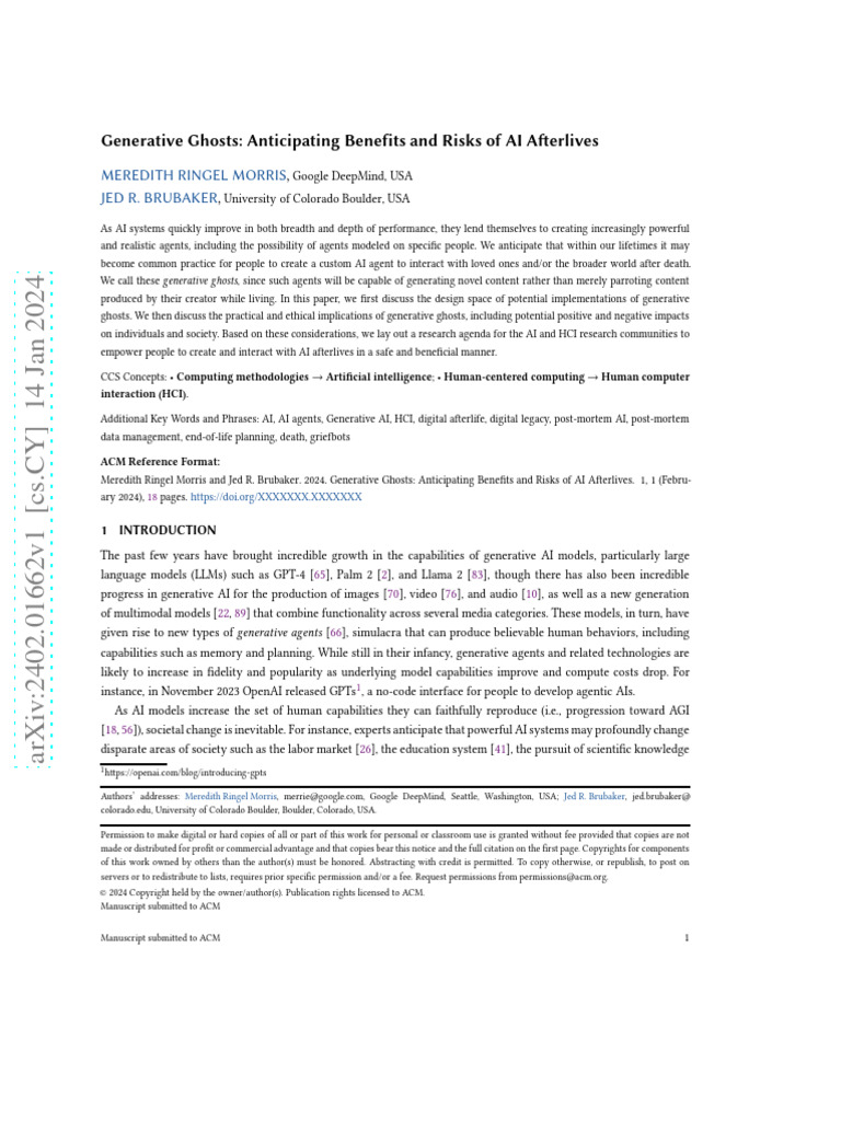 Generative Ghosts: Anticipating Benefits and Risks of AI A Erlives ...