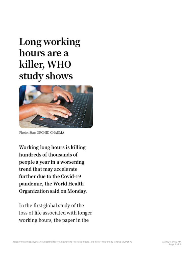 WHO Study: Long Working Hours Kill | PDF | Self-Improvement