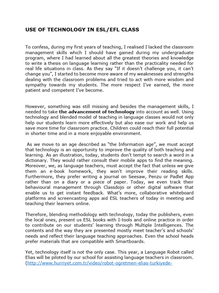 Technology in ESL/EFL Teaching Methods | PDF | Language Education ...