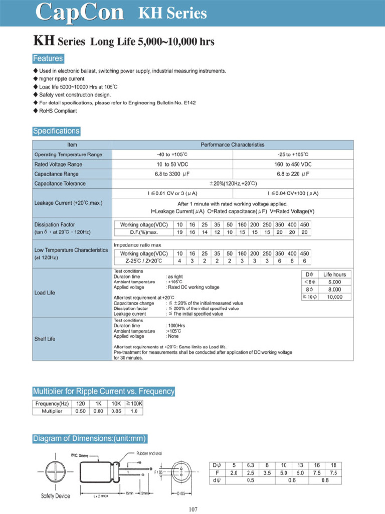 CapCon (Radial Thru-Hole) KH Series | PDF