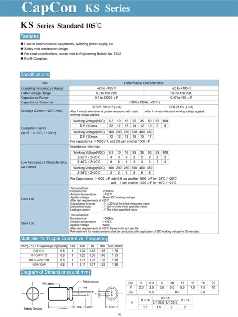 CapCon (Radial Thru-Hole) KS Series | PDF