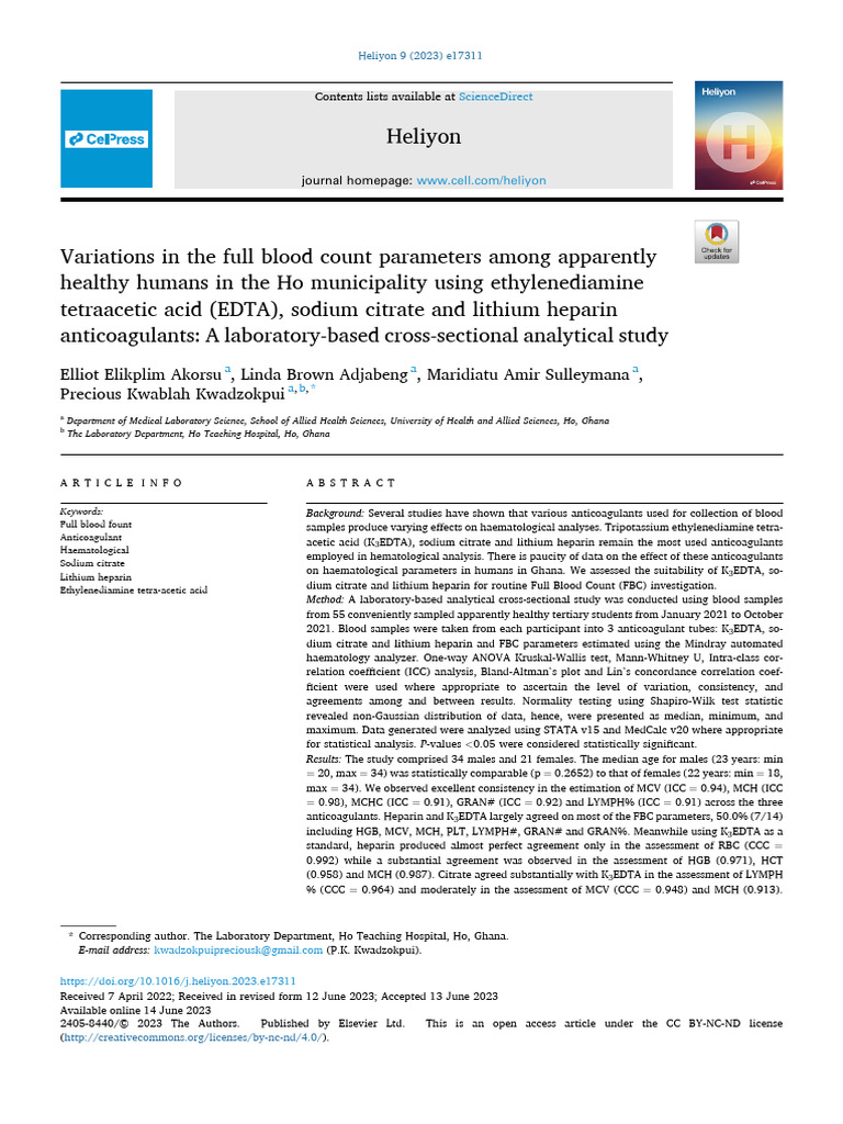 Variations in The Full Blood Count Parameters - q1 | PDF | Linear ...