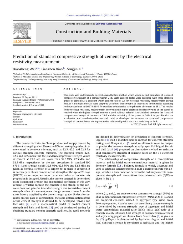 Wei, 2012, Prediction-Of-Standard | PDF | Concrete | Cement