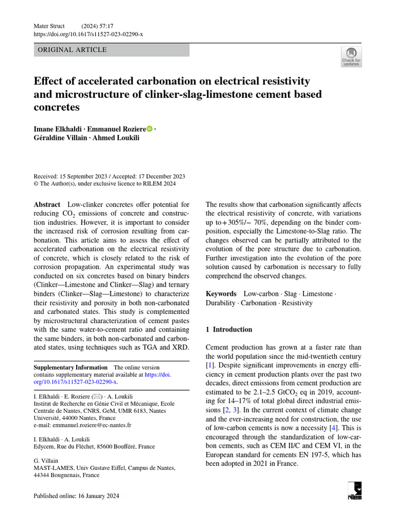 Effect of Accelerated Carbonation On Electrical Resistivity and ...