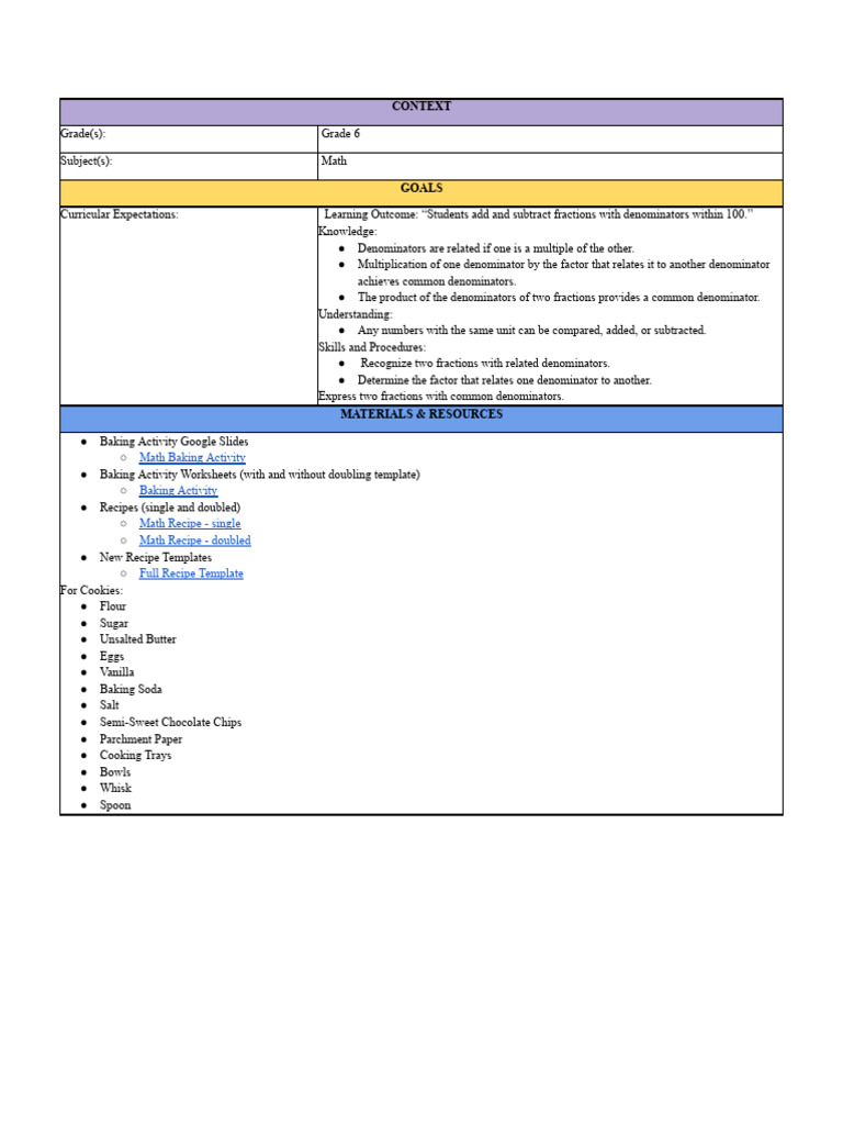 Equivalent Fractions Baking Activity | PDF | Baking