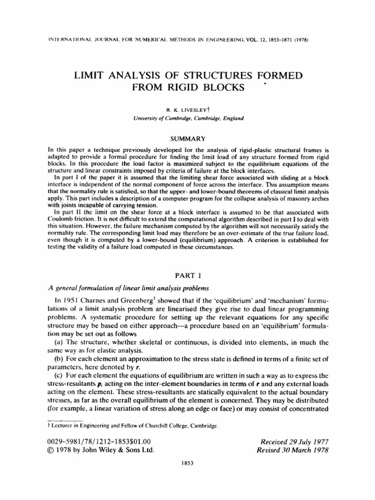 Limit Analysis of Structures Formed From Rigid Blocks | PDF | Force | Stress (Mechanics)