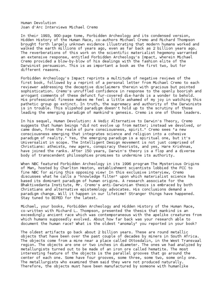 Cremo Michael Human Devolution | PDF | Intelligent Design | Darwinism