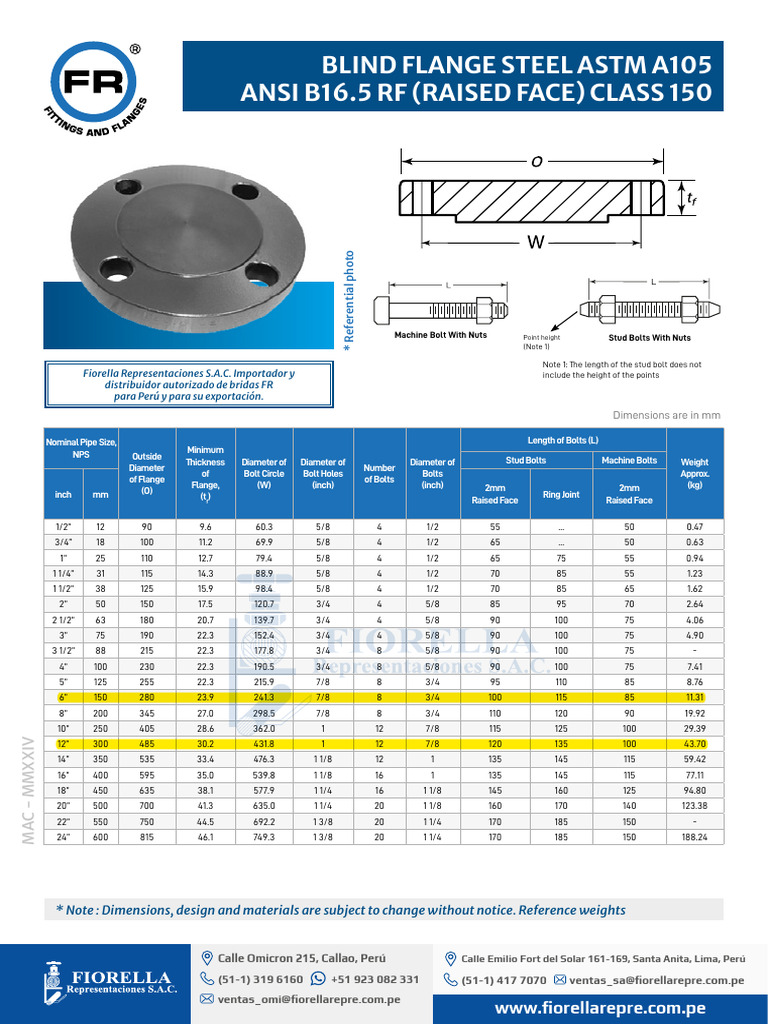 Brida Ciega Clase 150 | Download Free PDF | Screw | Mechanical Engineering