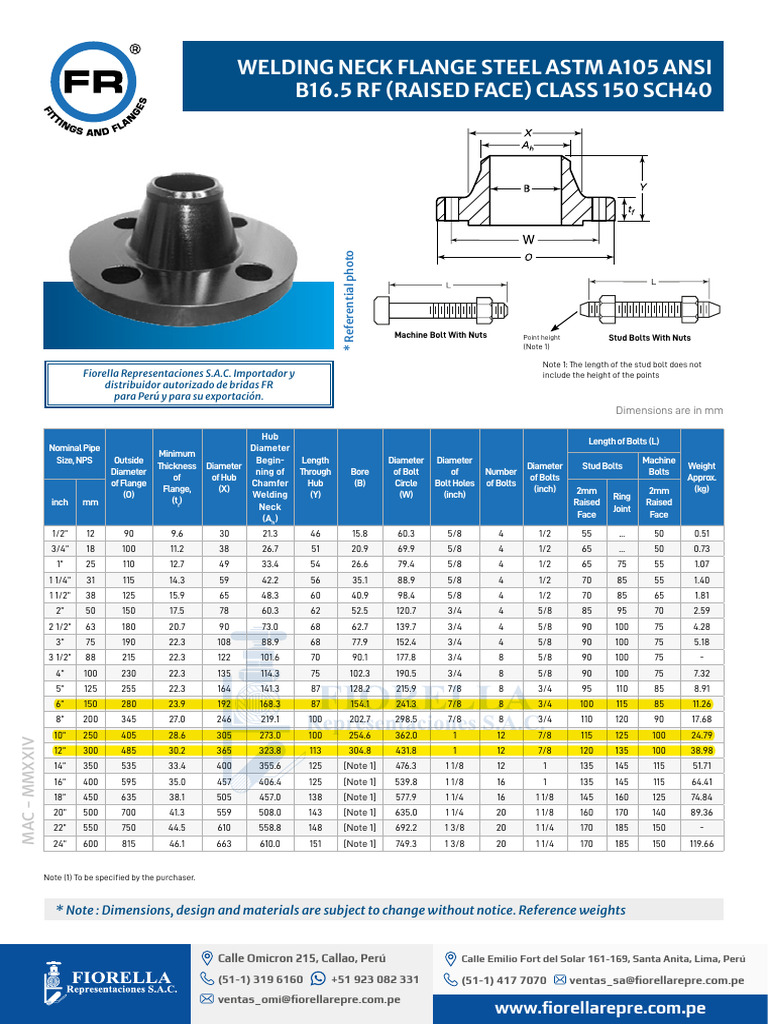 Bridas WN Clase 150 | PDF | Screw | Industrial Processes