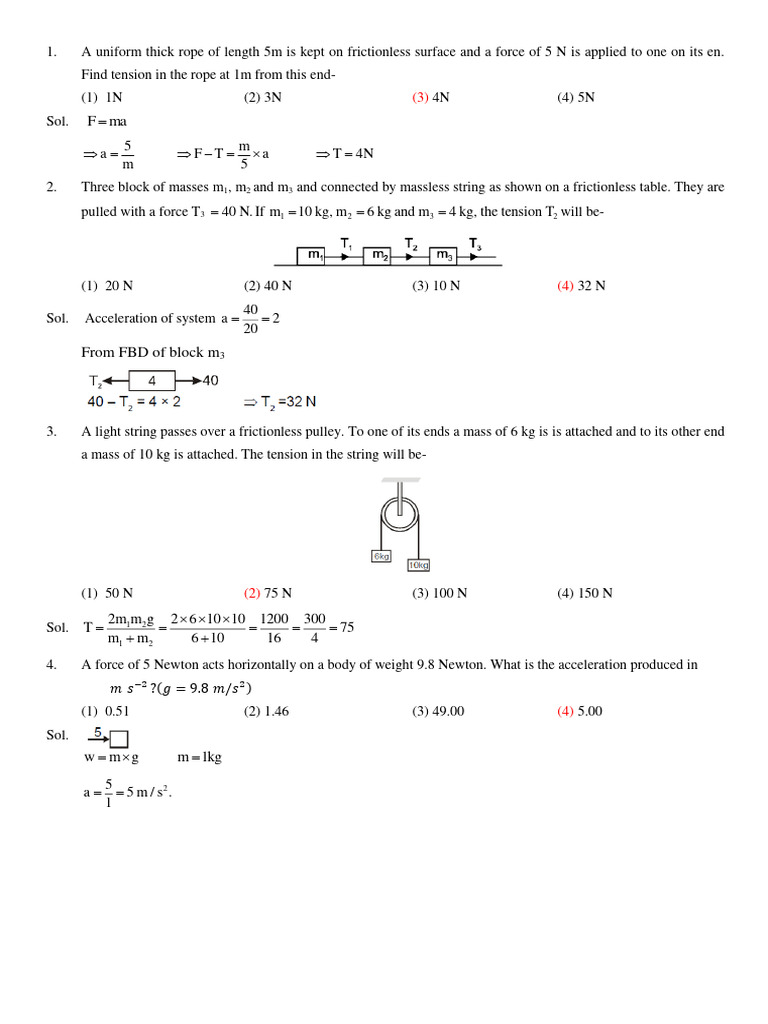 P 03 (09 June 2022) - Solutions | PDF | Force | Tension (Physics)