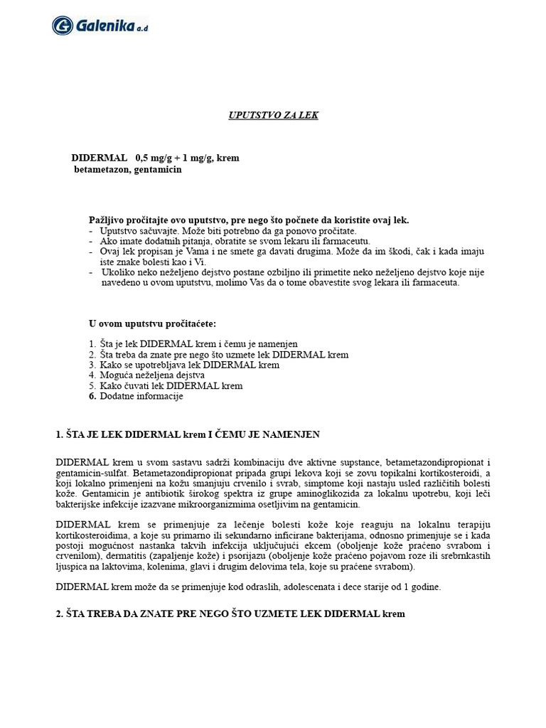 Uputstvo Didermal® 15g Krem Mart2022 | PDF