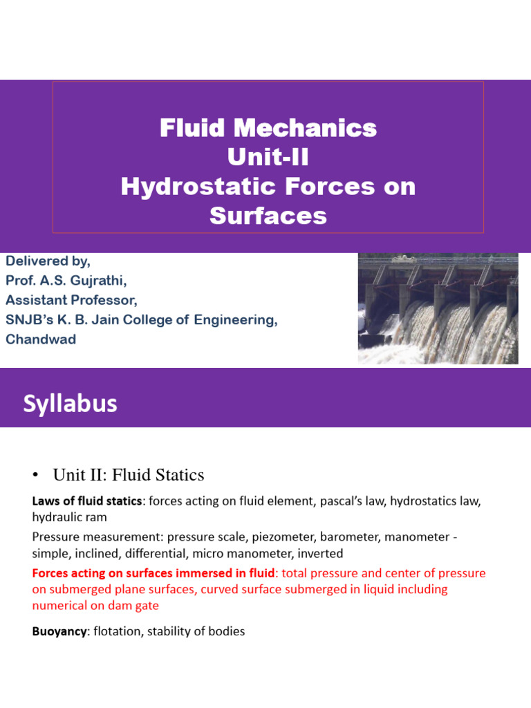 Unit 2 Fluid Statics (Hydrostatics Forces) | PDF