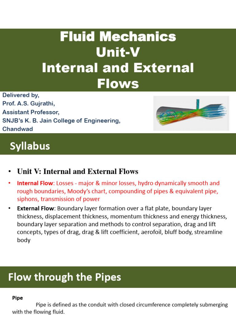Unit-V Internal and External Flows | PDF | Pipe (Fluid Conveyance) | Drag (Physics)
