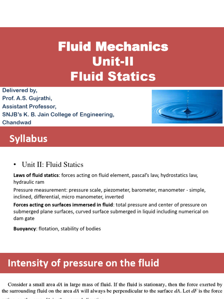 Unit 2 Fluid Statics (Pressure Measurement) | PDF | Pressure Measurement | Pressure