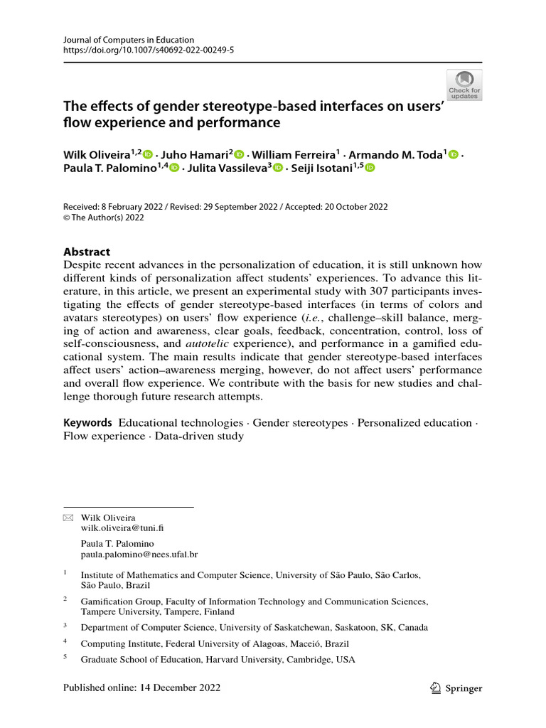 2022_Oliveira_The effects of gender stereotype-based interfaces on users’ flow experience and ...
