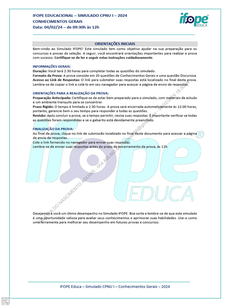 Simulado IFOPE 2024: Conhecimentos Gerais | PDF | Democracia ...