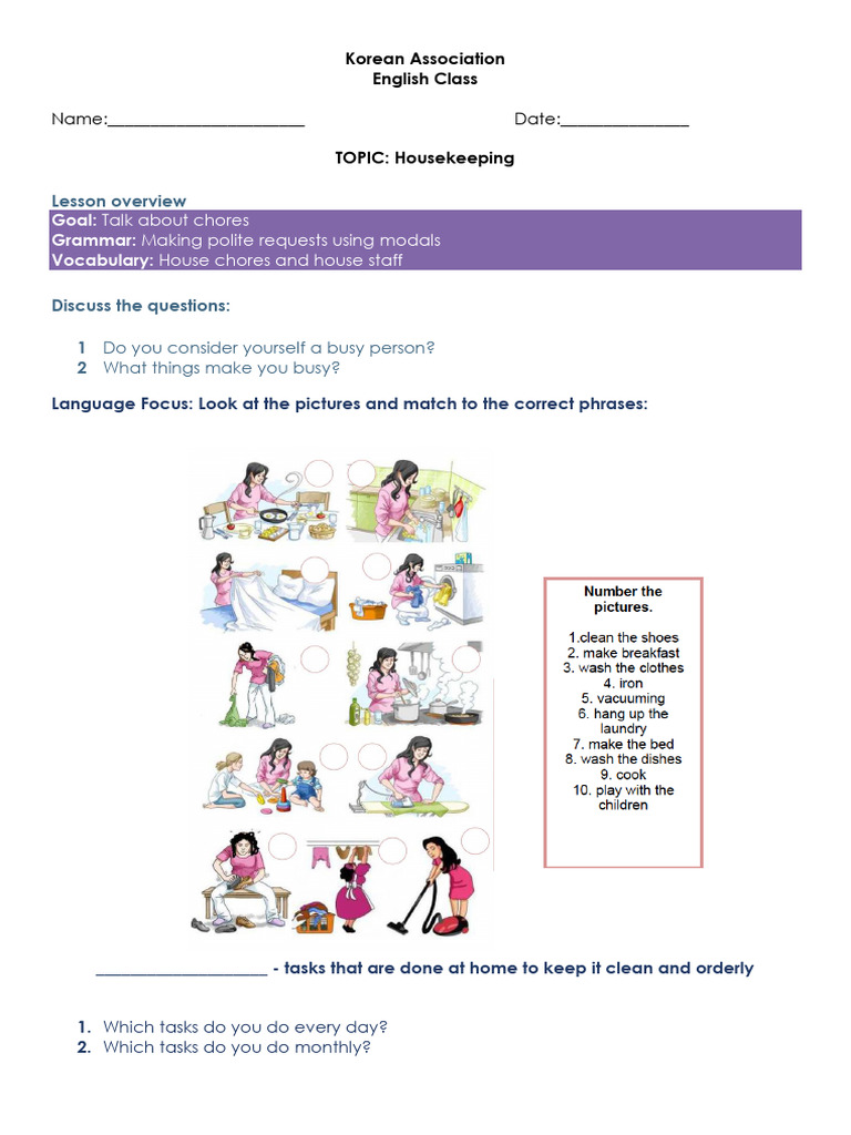 Level 1 Lesson 5 | PDF | Housekeeping | Linguistics