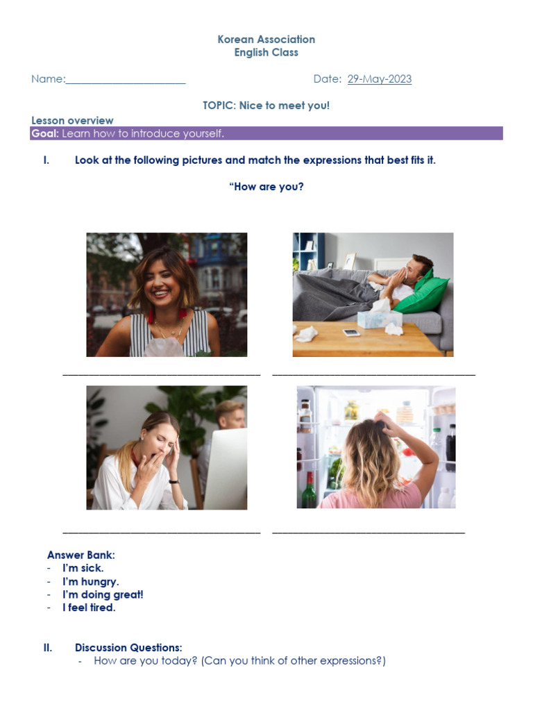 Level 1 Lesson 1 Pdf Korean Language English Language