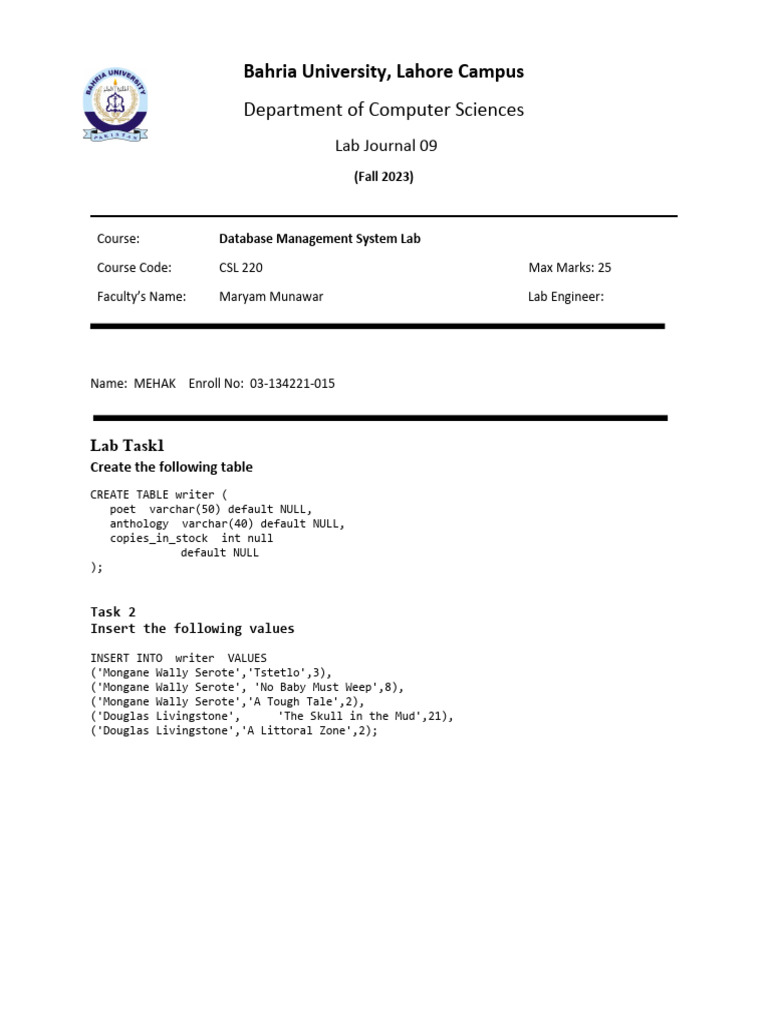 SQL Lab | PDF | Databases | Sql SQL Lab | PDF | Databases | Sql