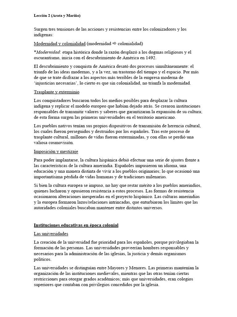 Lección 2 (Arata & Mariño) | PDF | Pueblos Indígenas de las Américas | Universidad