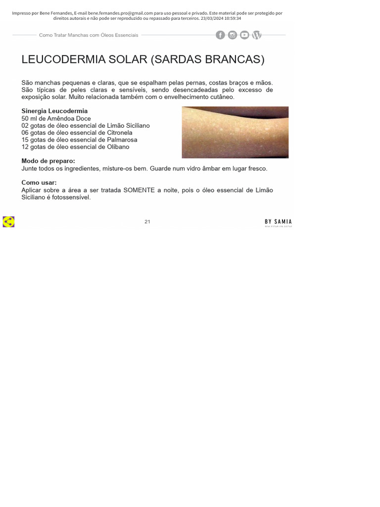 Tratamento de Leucodermia Solar com Óleos | PDF | Óleo essencial