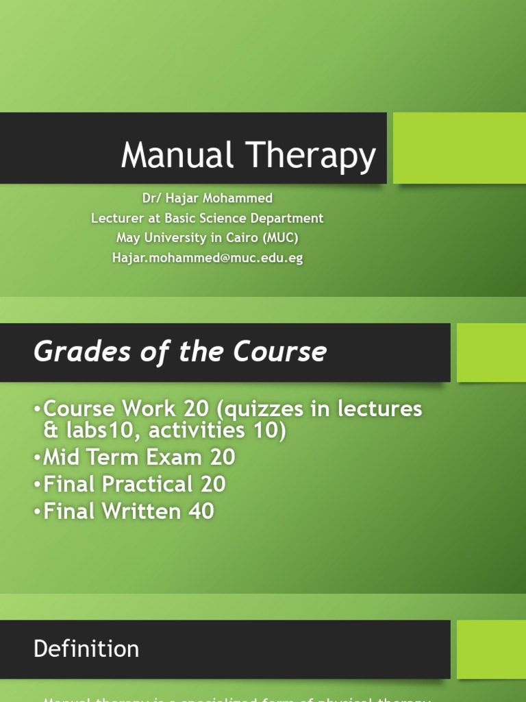 Manual Therapy Lecture 1 Pdf Manual Therapy Massage