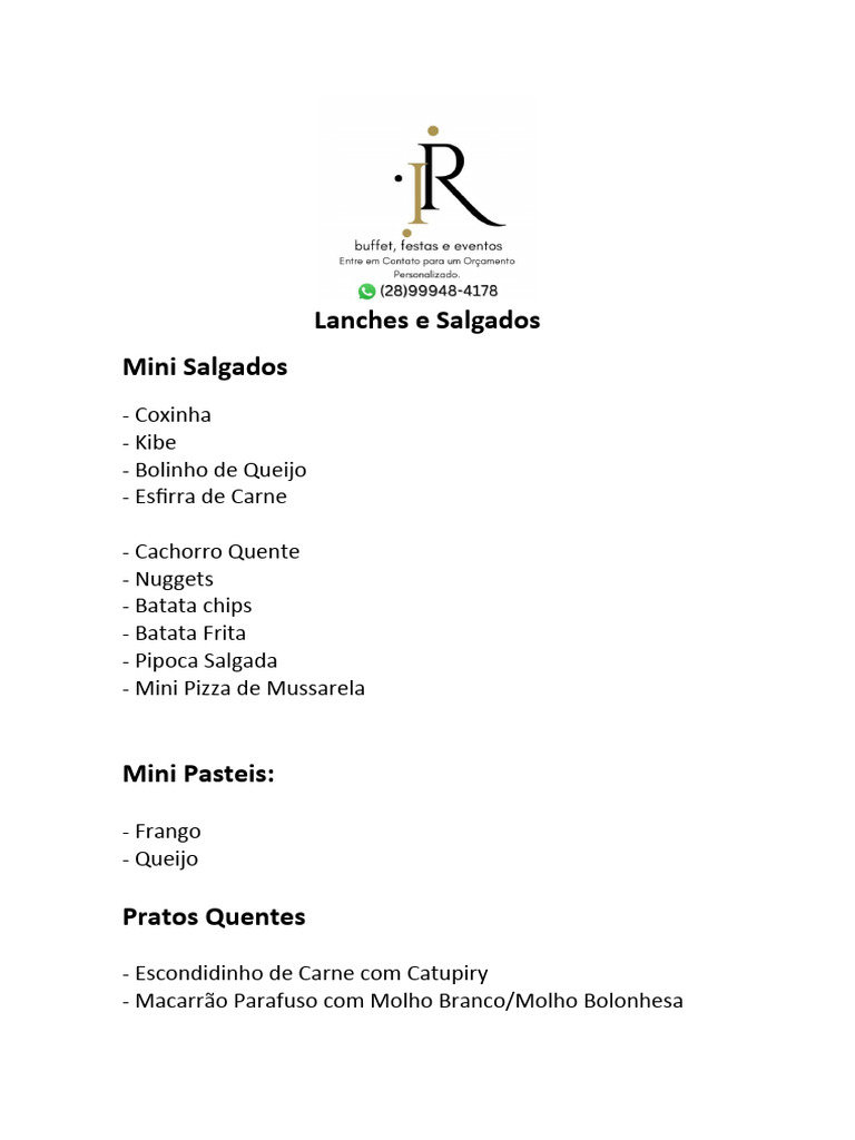 Cardápio e Preços do Buffet Mega Agito | PDF