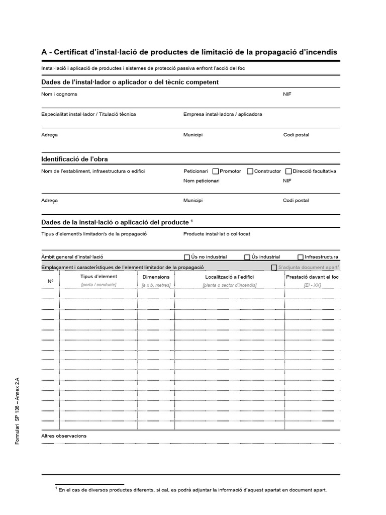 SP 136 A Model Certificat Limitacio Propagacio | PDF