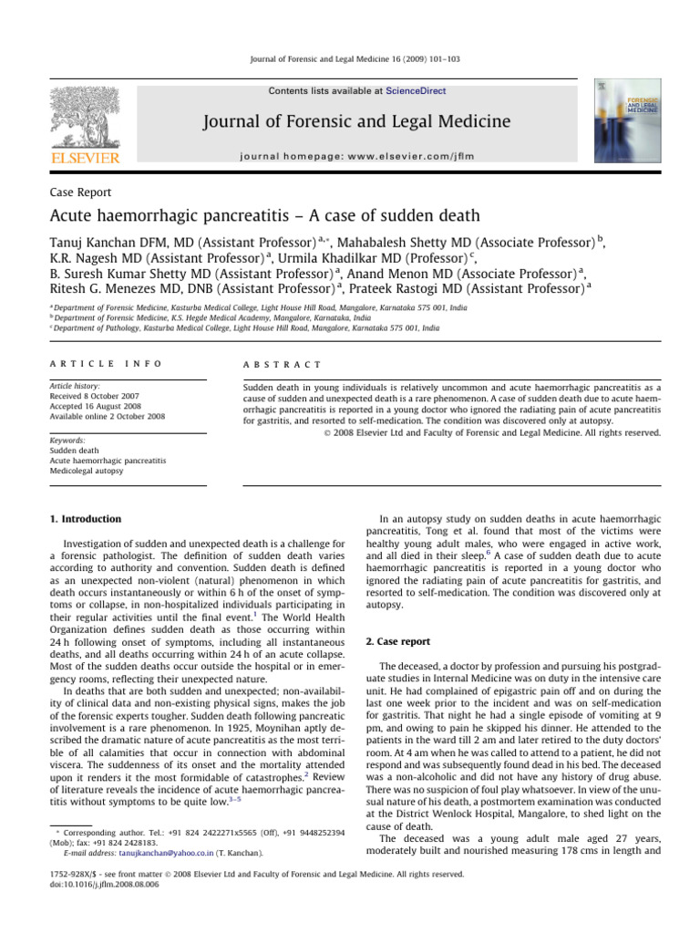 Y - 2009-02 - Acute Haemorrhagic Pancreatitis - A Case of Sudden Death ...