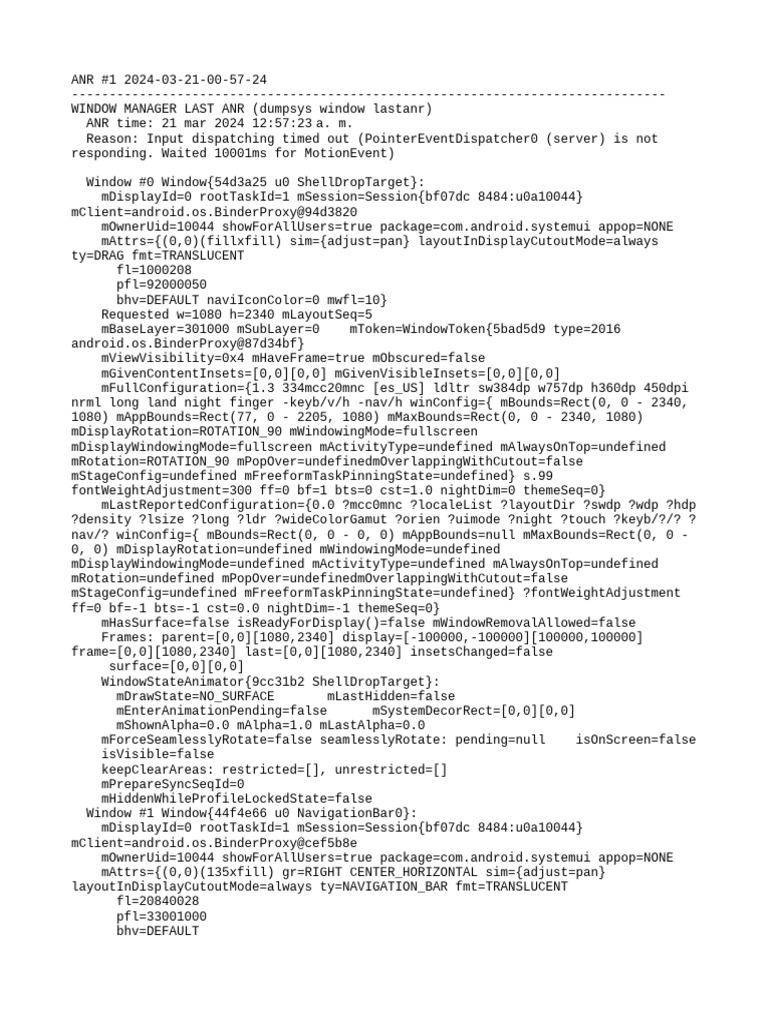Dumpsys ANR WindowManager | PDF | Mobile Software | Smart Devices