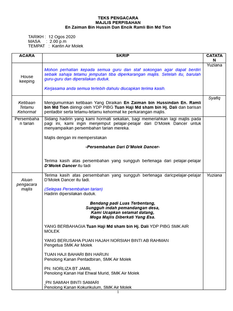 Skrip Pengacara Majlis | PDF