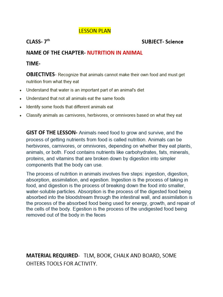 LESSON PLAN 7--2 | PDF | Digestion | Foods