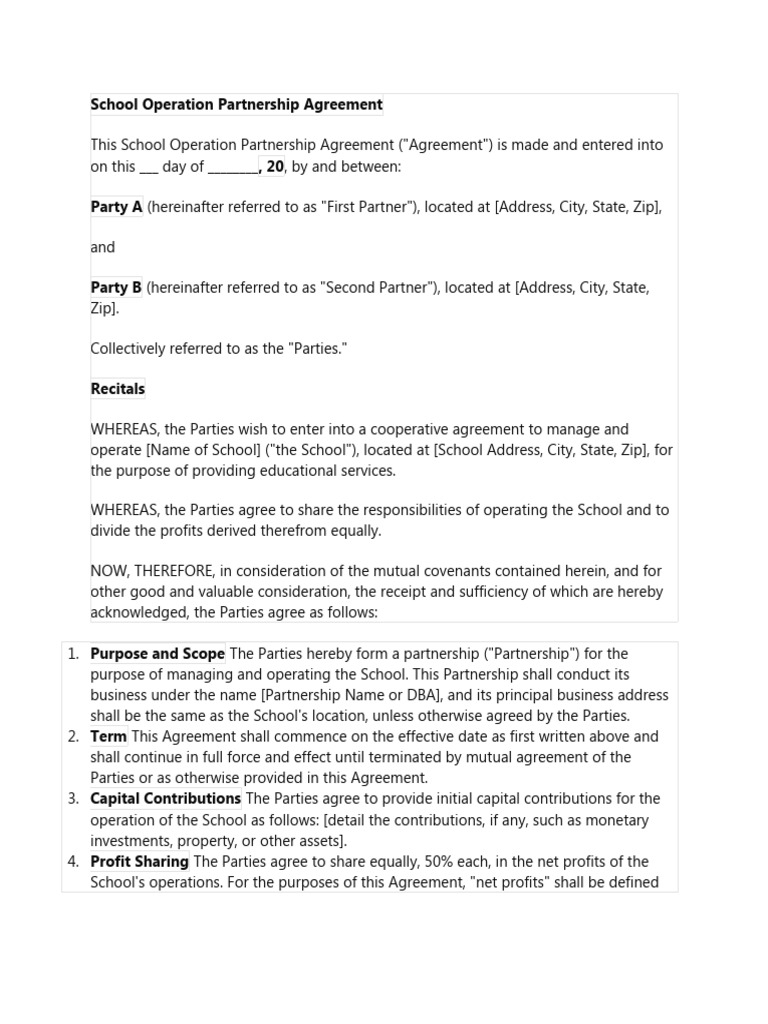 School Operation Partnership Agreement - 1 | PDF | Partnership | Mediation