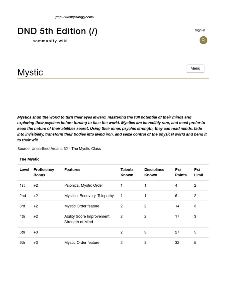 Mystic - DND 5th Edition | PDF | D20 System